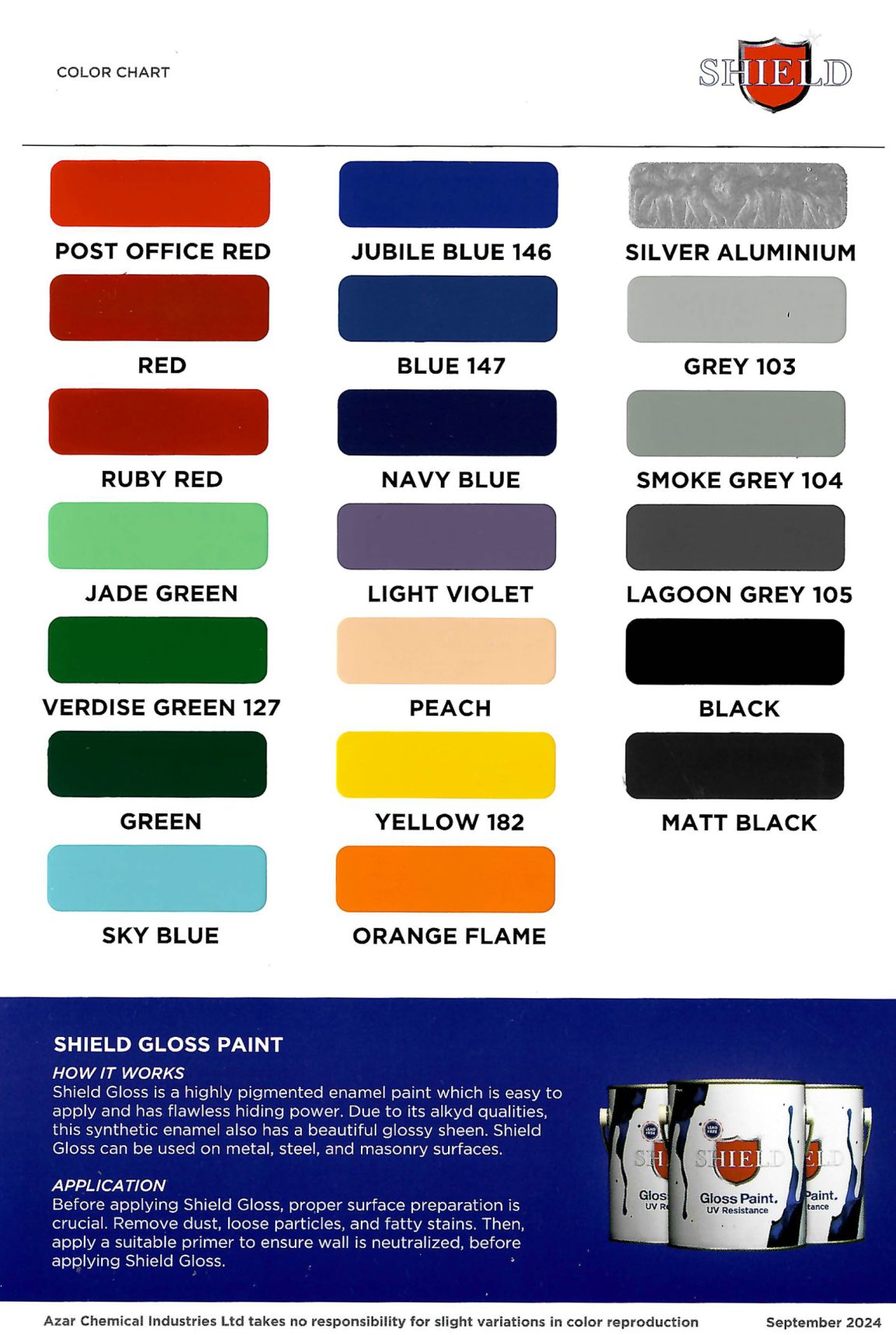 Color Chart – SHIELD | Azar Chemical Industries Ltd.